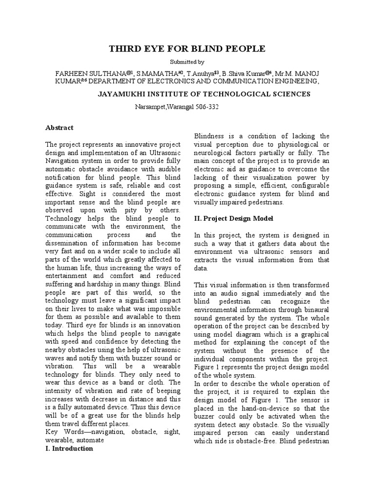 THIRD EYE FOR BLIND PEOPLE-1 | PDF | Visual Impairment | Information