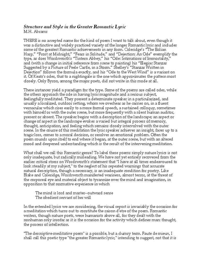 Abrams, M. H. - 'Structure and Style in The Greater Romantic Lyric' | PDF | Samuel Taylor ...