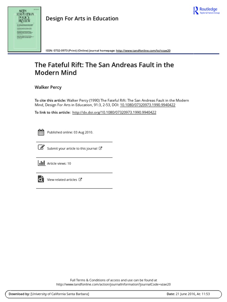 Percy, Walker - 'The Fateful Rift - The San Andreas Fault in The Modern ...