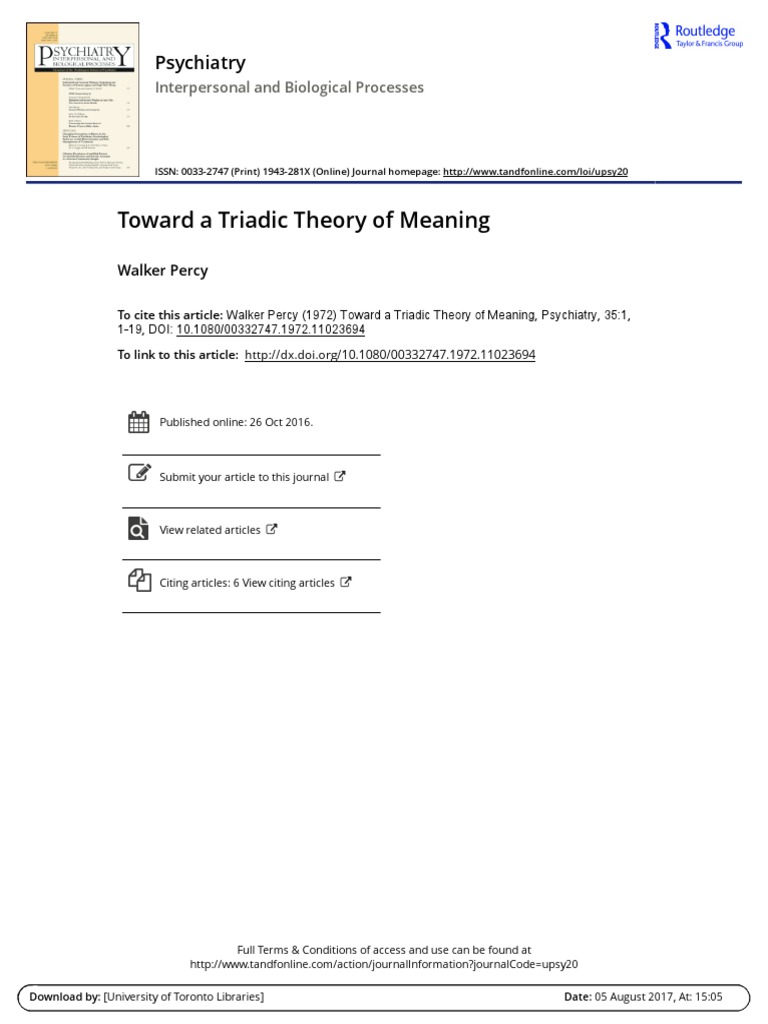 Percy, Walker - 'Toward A Triadic Theory of Meaning' | PDF | Charles ...