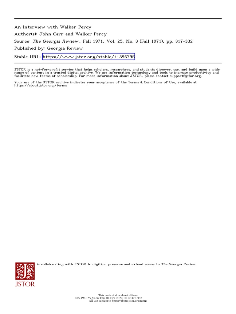 Percy, Walker & John Carr - 'An Interview With Walker Percy' | PDF | Existentialism | Søren ...