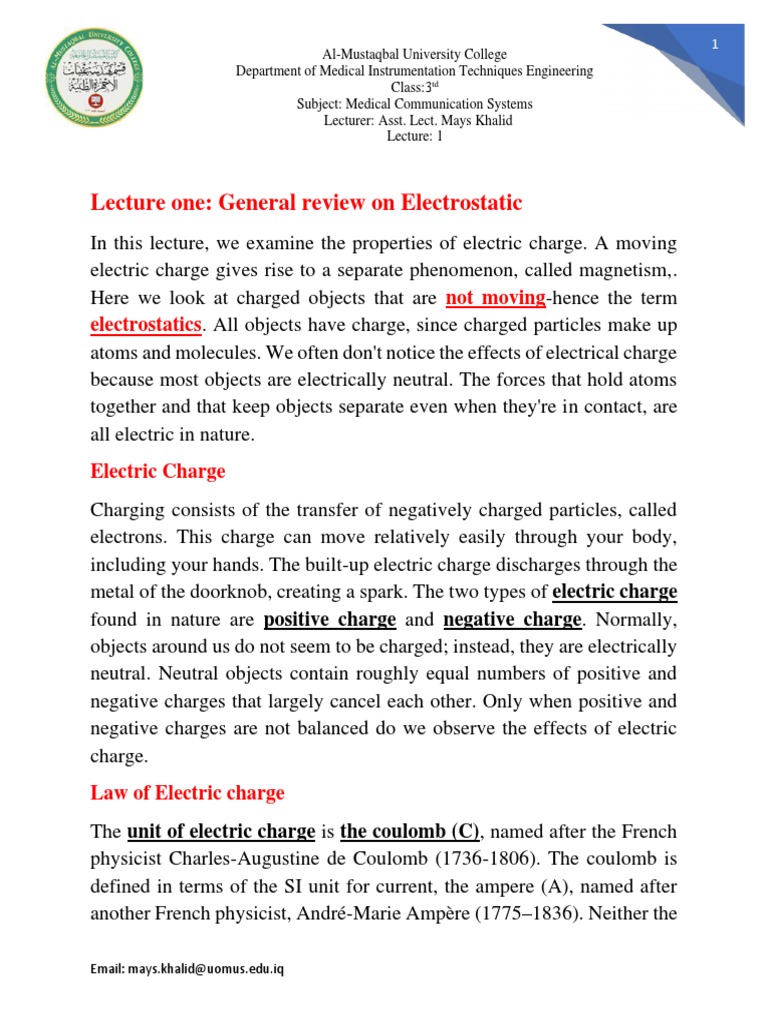 Medical Communication Systems | PDF | Electric Charge | Electron
