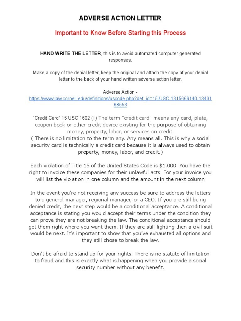 Adverse Action Letter | PDF | Legal Liability | Credit Card