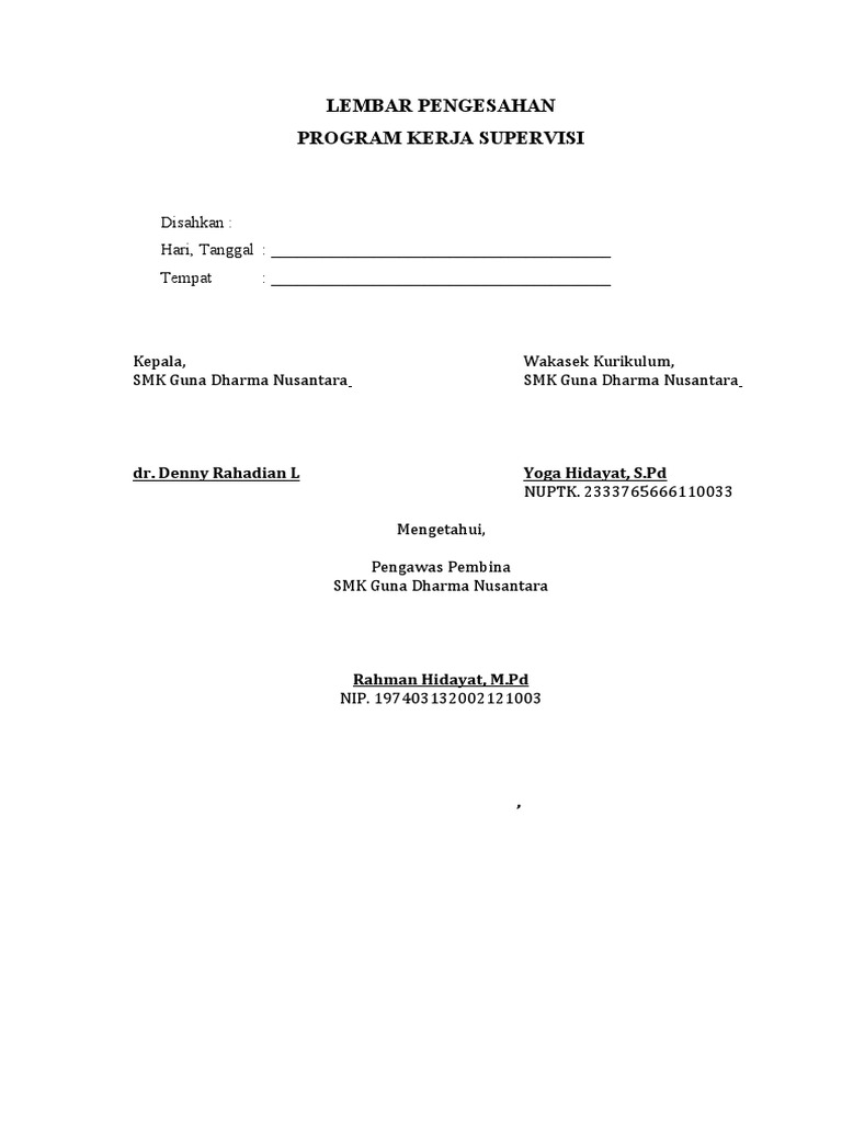 LEmbar Pengesahan Supervisi 2022 | PDF