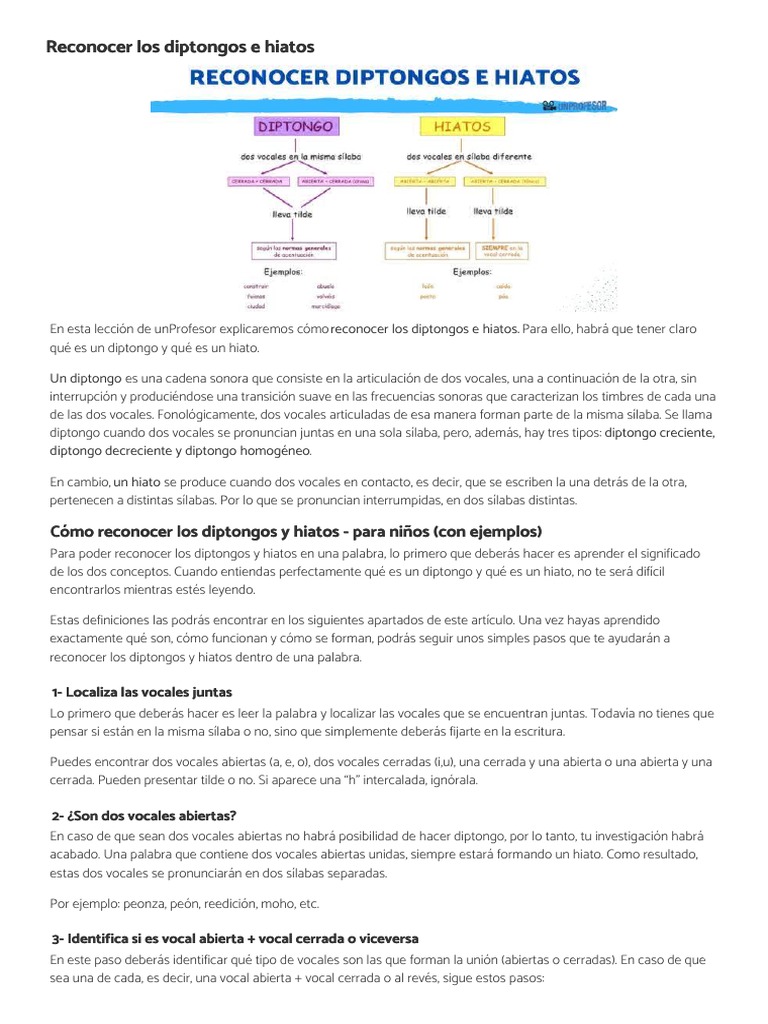 Reconocer Los Diptongos e Hiatos | PDF | Vocal | Fonética