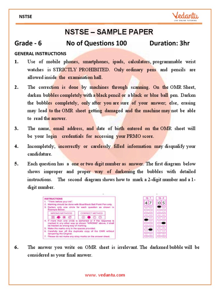 NSTSE Previous Year Question Paper Class 6 | PDF | Atmosphere Of Earth | Mirror