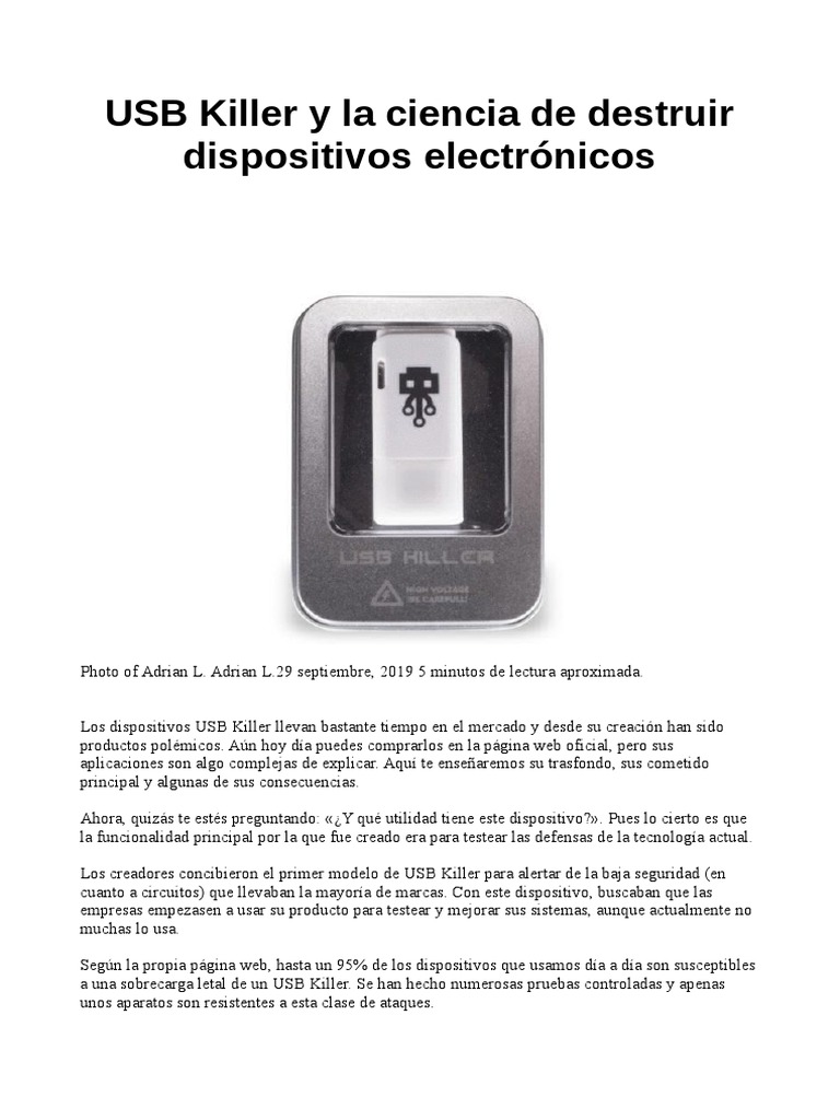 USB Killer: Función y Riesgos | PDF | USB | Ingenieria Eléctrica