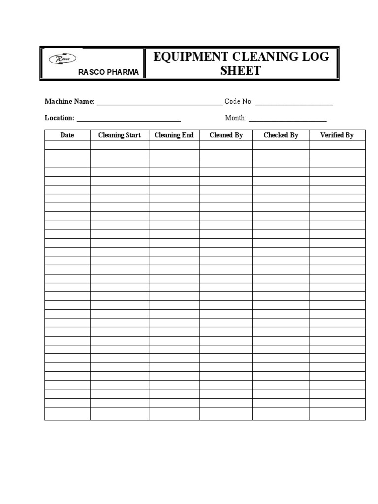 Equipment Cleaning Log Sheet | PDF