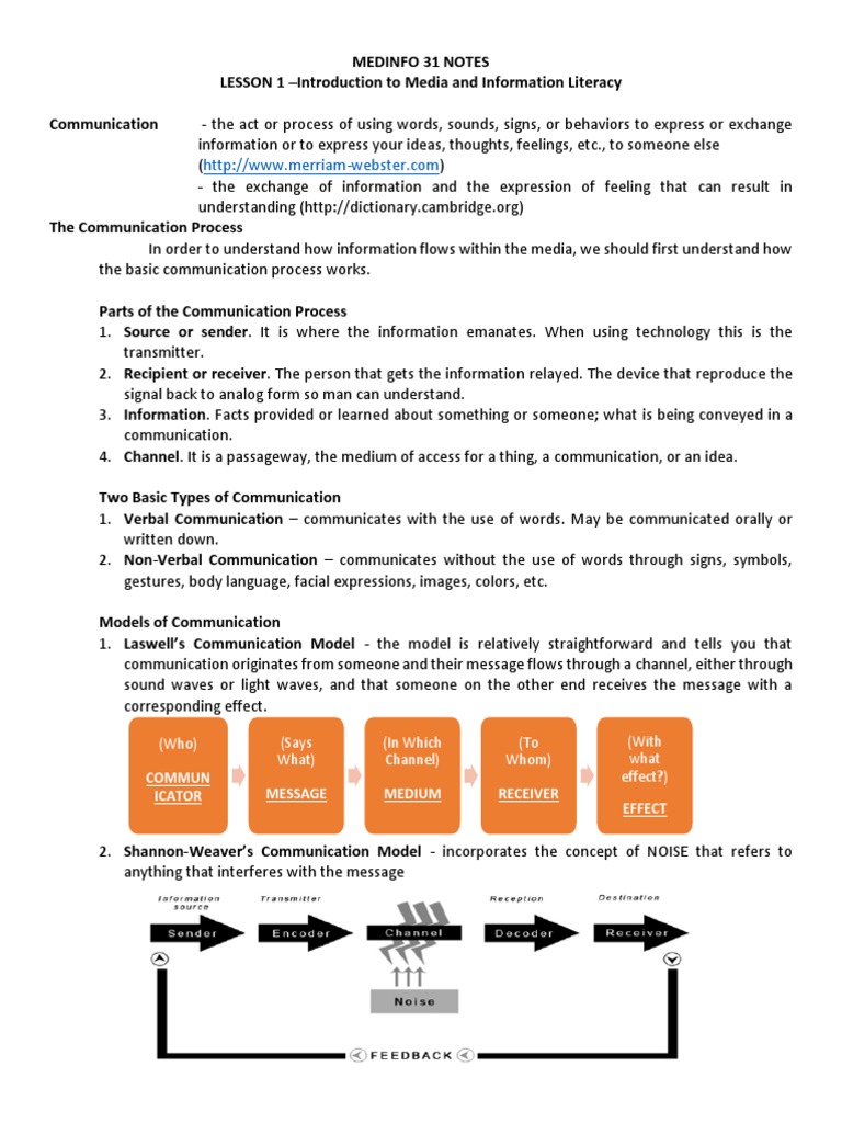 Lesson 1 Notes - Intro To Media and Information Literacy | PDF ...