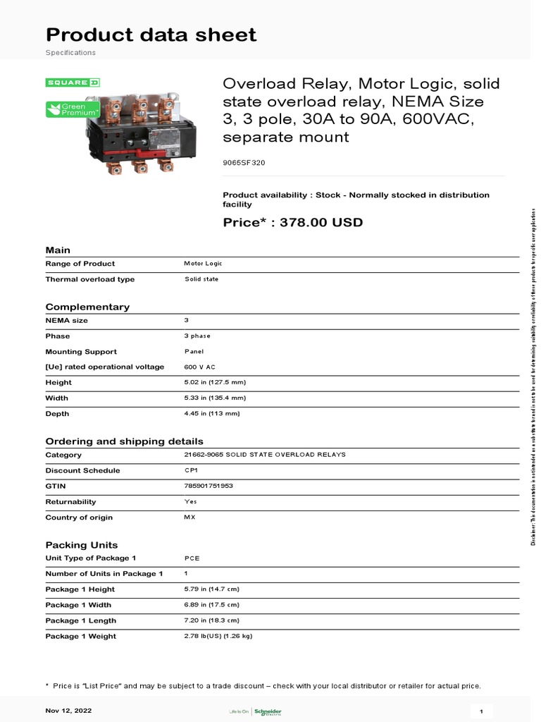 Motor Logic Solid State Overload Relays - 9065SF320 | PDF | Relay | Electrical Engineering
