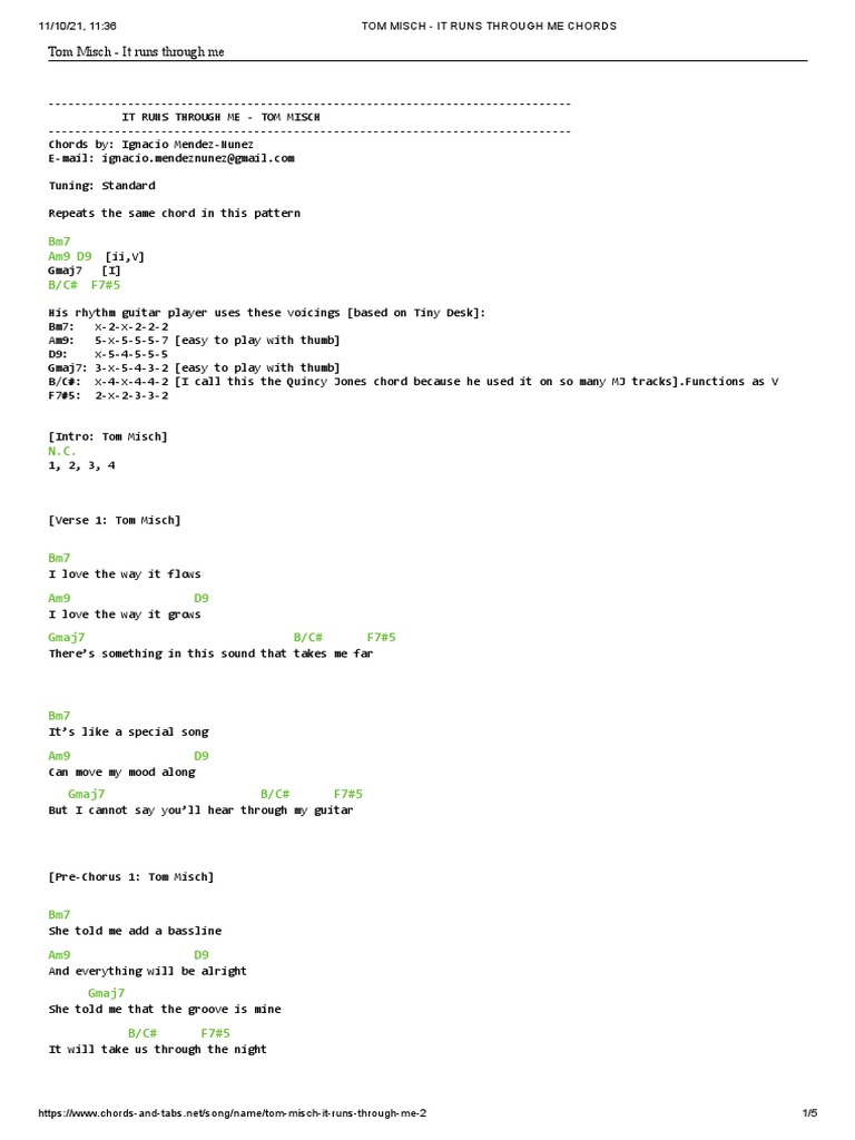 Tom Misch - It Runs Through Me Chords | PDF | Song Structure | Music Theory
