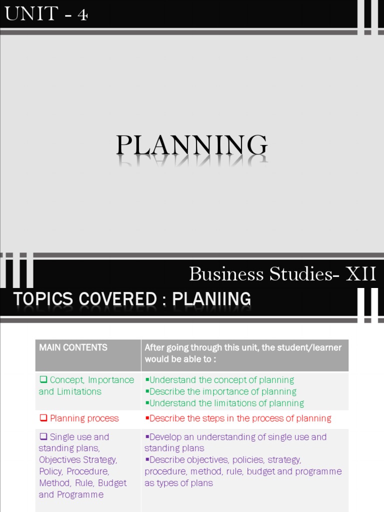 UNIT-4 BS-XII RK Singla | PDF | Planning | Policy