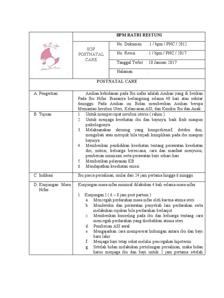 SOP Perawatan Pasca Persalinan Ibu | PDF