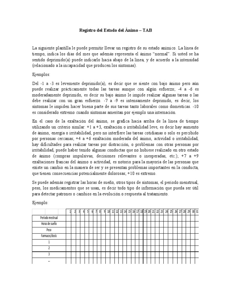 Registro Del Estado Del Ánimo | PDF | Depresión (estado de ánimo) | Especialidades Medicas
