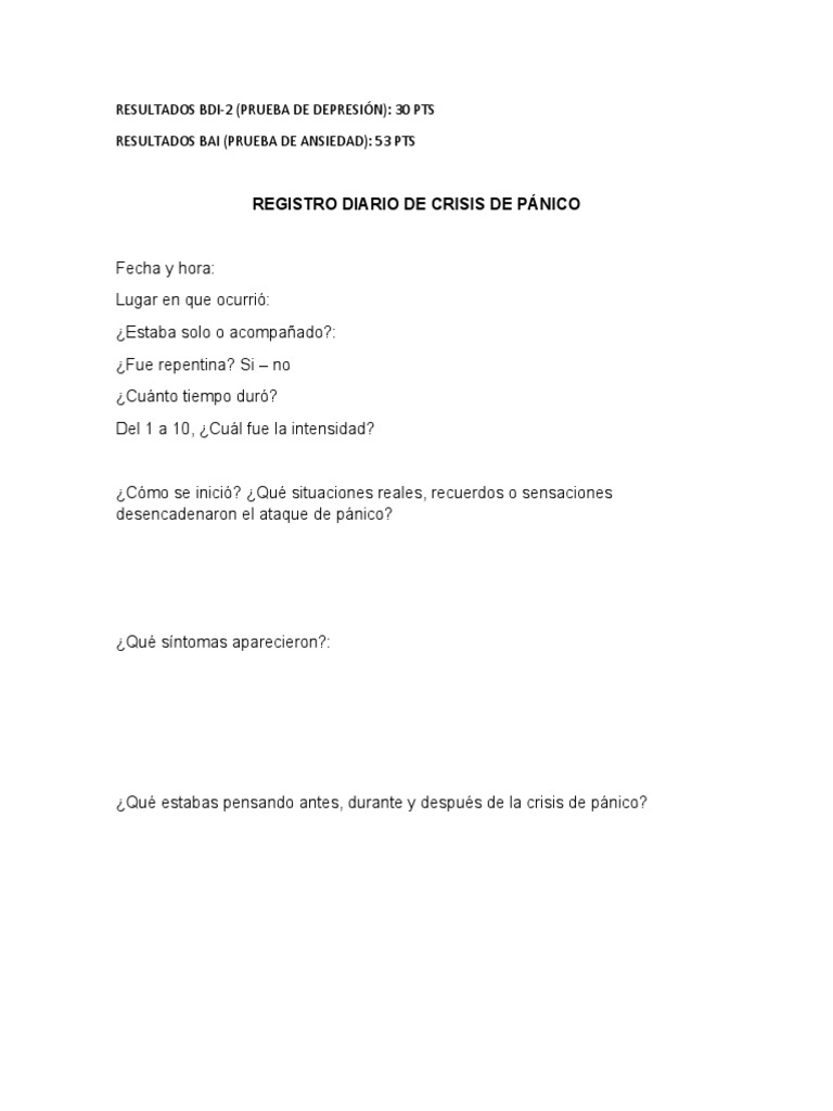 Registro Diario Crisis de Panico | PDF