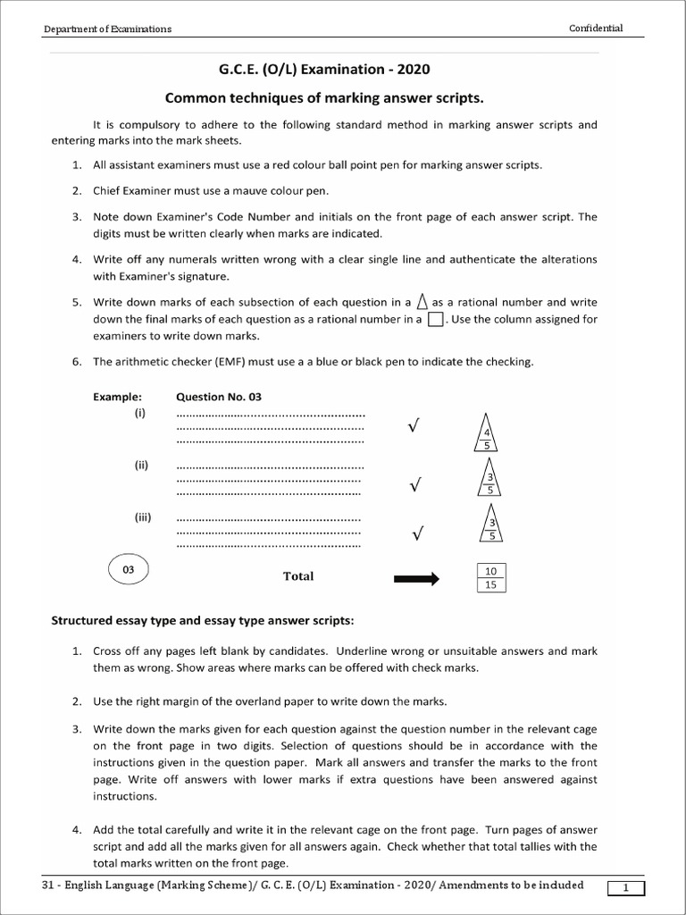 2020 O/L English Marking Scheme | PDF | English Grammar | Test (Assessment)