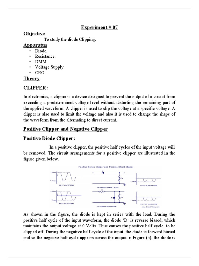 Analysis of Diode Clipping Circuits: Characterizing the Clipping Behavior of Series and Shunt ...