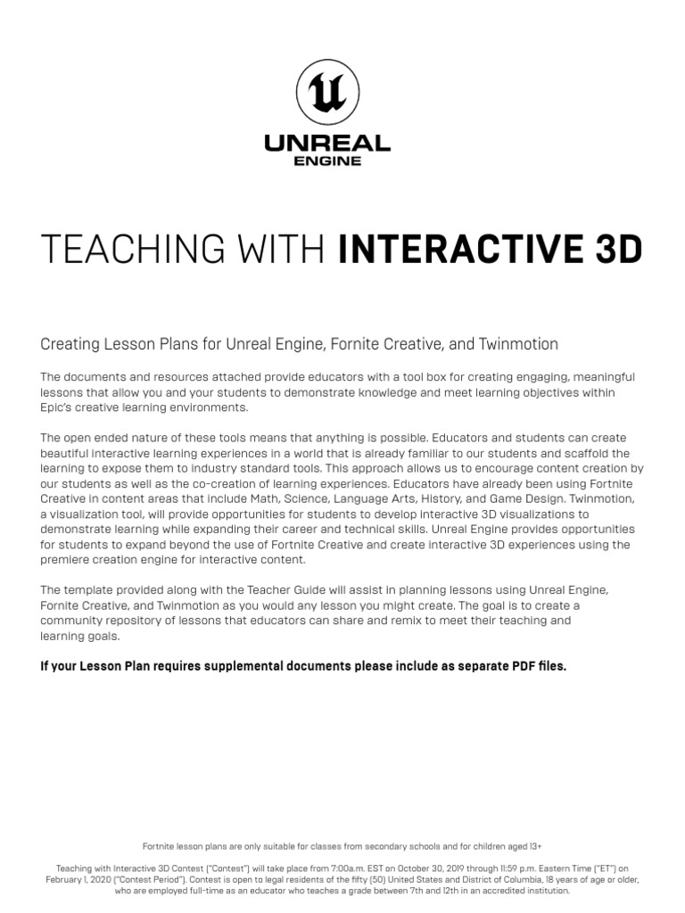 Unreal Engine - Teaching With Interactive 3D | PDF | Teaching Method | Lesson Plan