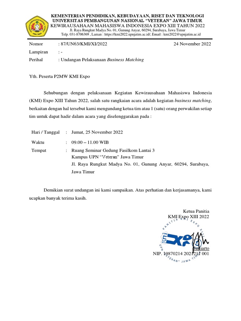 Undangan Business Matching KMI Expo 2022 | PDF