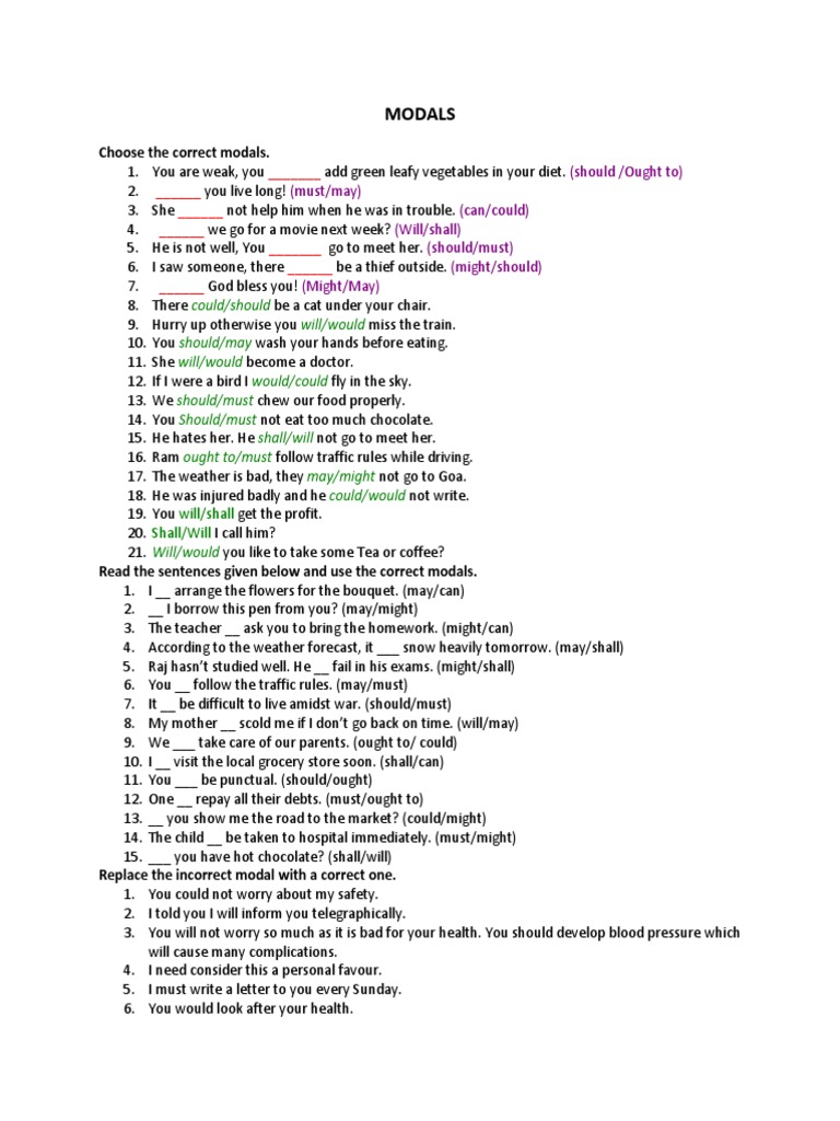 Practice English Grammar MODALS For Class 5 | PDF