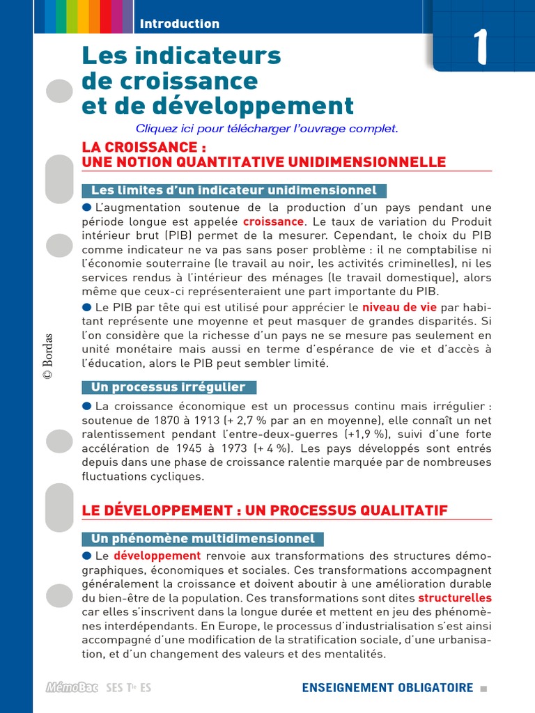 Fiche Defibac Les Indicateurs de Croissance Et de Developpement | PDF ...