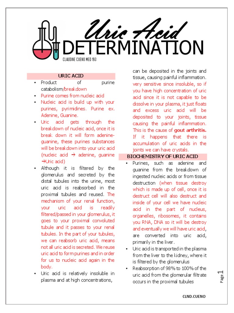 Cc1 Lab Uric Acid Determination - Cueno | PDF | Kidney | Gout
