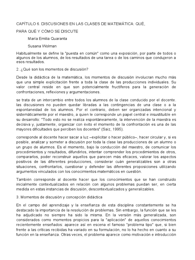 Discusiones en Clases de Matemática | PDF | Método de enseñanza ...