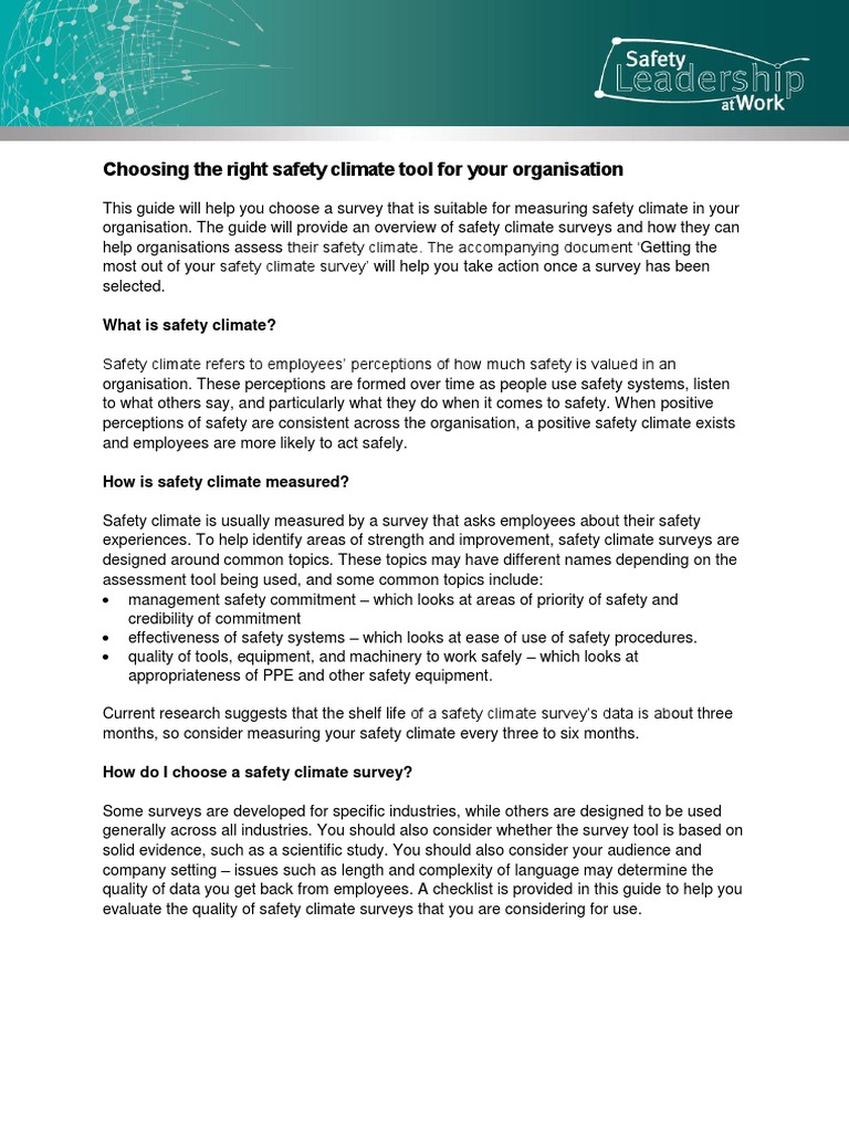 Choosing The Right Safety Climate Tool | PDF | Survey Methodology ...