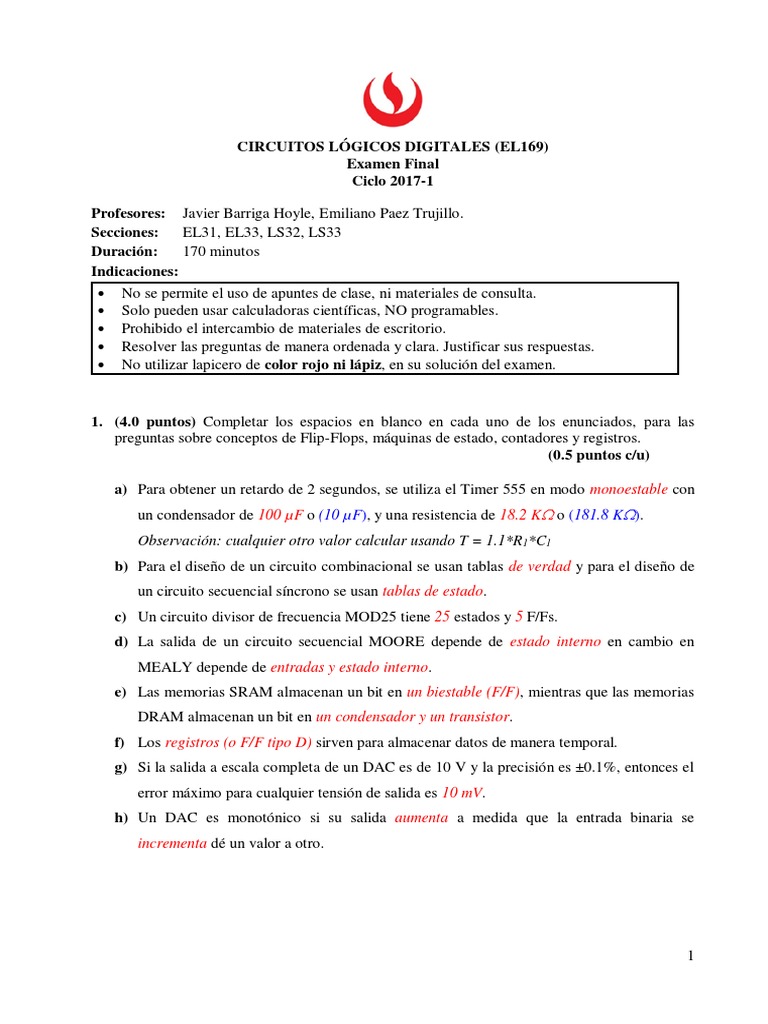 Final Circuitos Logicos Digitales 2017-1 | PDF | Informática | Bienes ...