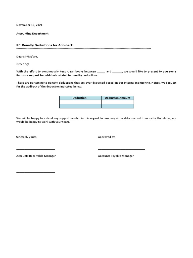 Addback Letter | PDF