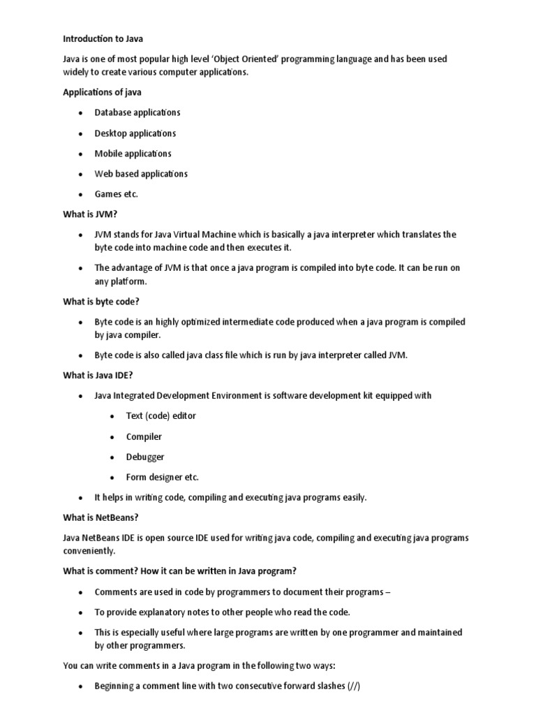 Introduction To Java | Download Free PDF | Method (Computer Programming) | Class (Computer ...