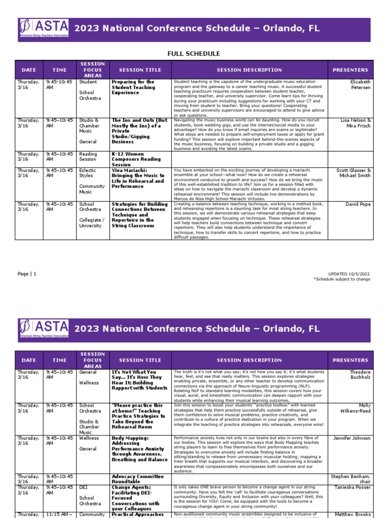 2023 ASTA National Conference Sessions FULL SCHEDULE 10.5.2022 | PDF ...