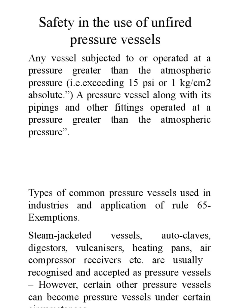 Safety Guidelines for Unfired Pressure Vessels | PDF | Steam | Valve