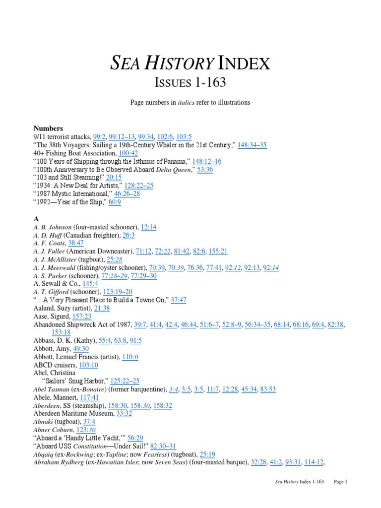 Sea History Hyperlinked Index 1-163 Final | PDF | Maritime History | Steamship