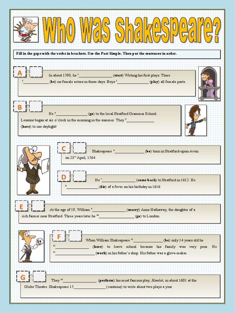 Who Was Shakespeare Past Simple Grammar Drills Reading Comprehension ...