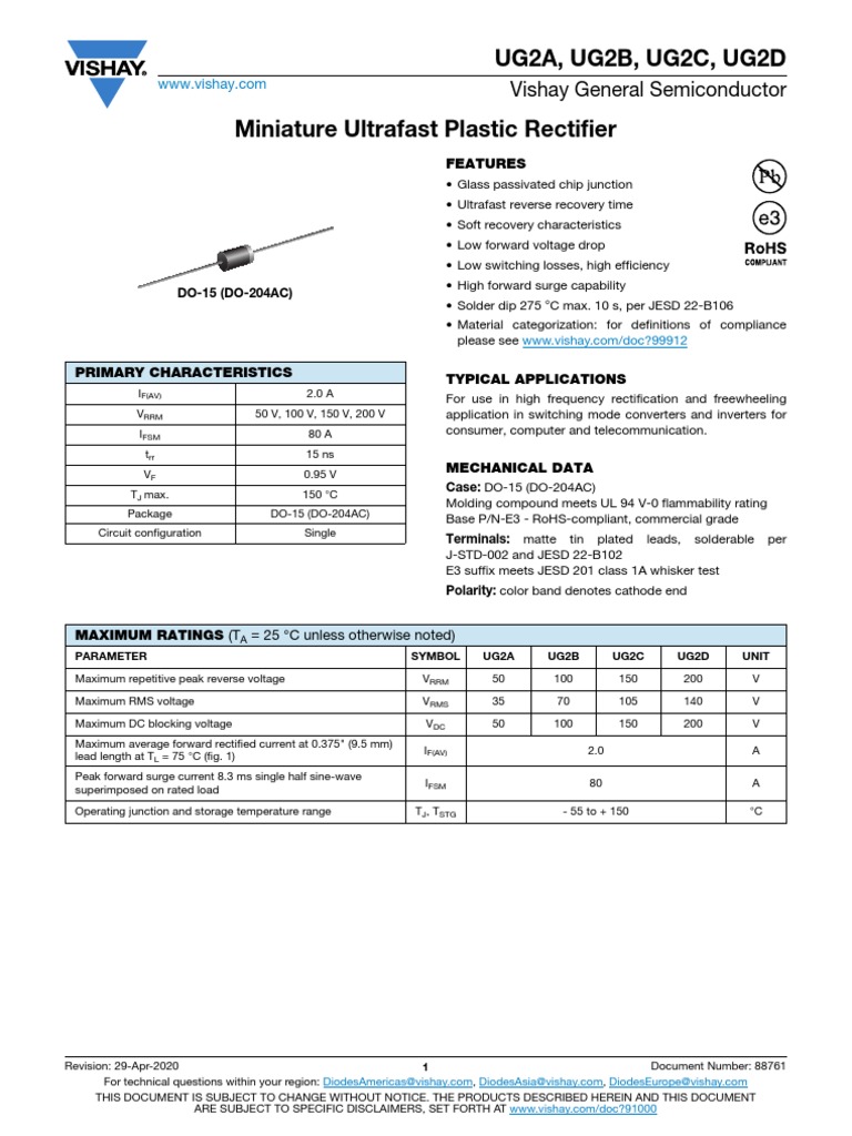 Ug2A, Ug2B, Ug2C, Ug2D: Vishay General Semiconductor | PDF | Rectifier ...