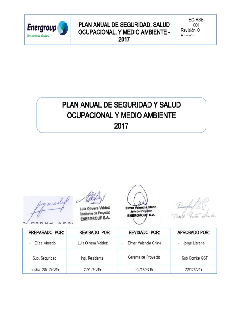 Plan Anual de Seguridad y Salud Ocupacio | PDF | Seguridad y salud ocupacional | Ciencias de la ...