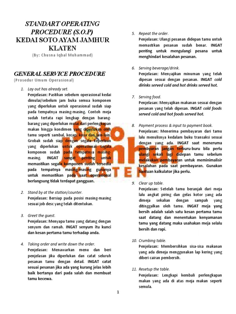 Standart Operating Procedure | PDF