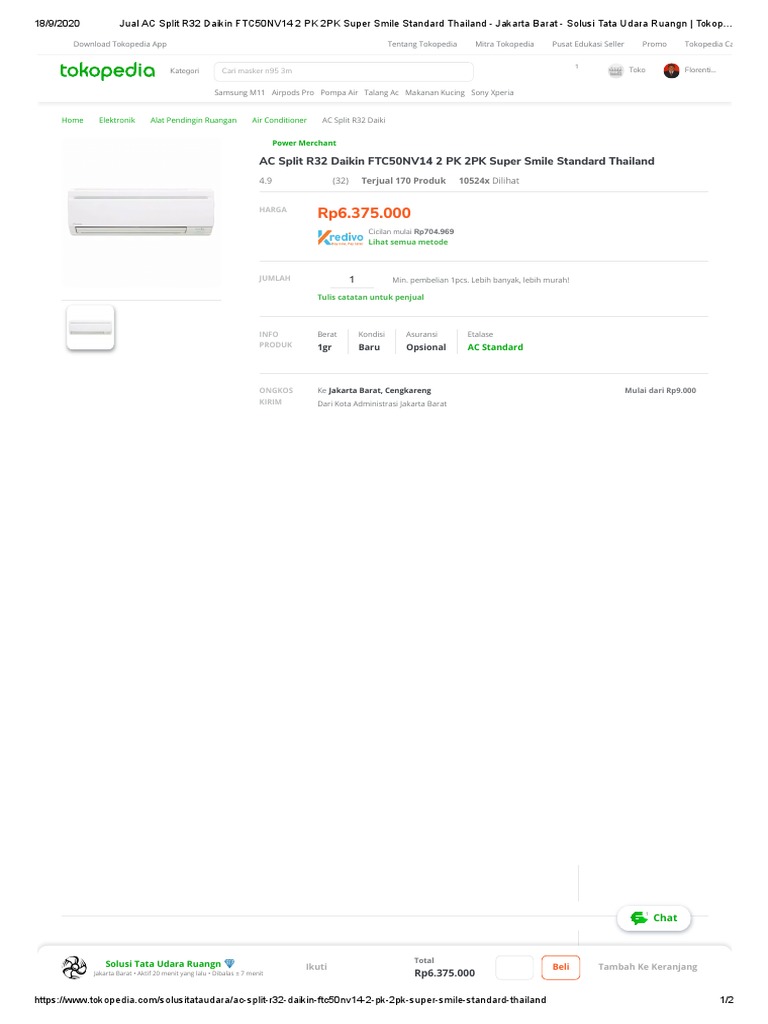 AC Split R32 Daikin FTC50NV14 2 PK 2PK Super Smile Standard Thailand | PDF