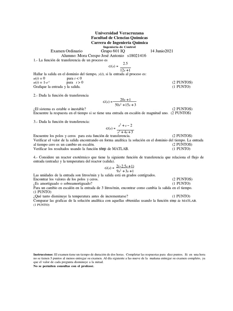 Examen Ordinario I. Control JAMC | PDF | Ecuaciones | Vector Euclidiano