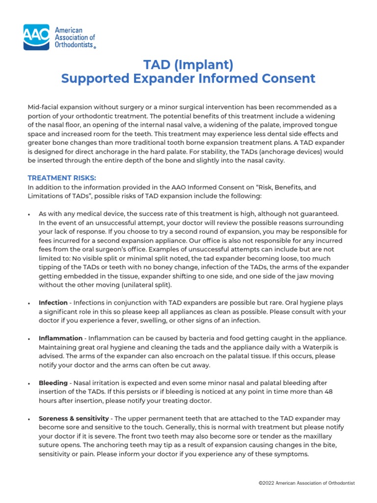 TAD Implant Supported Expansion Consent Form - Aug 2022 Eform | PDF ...