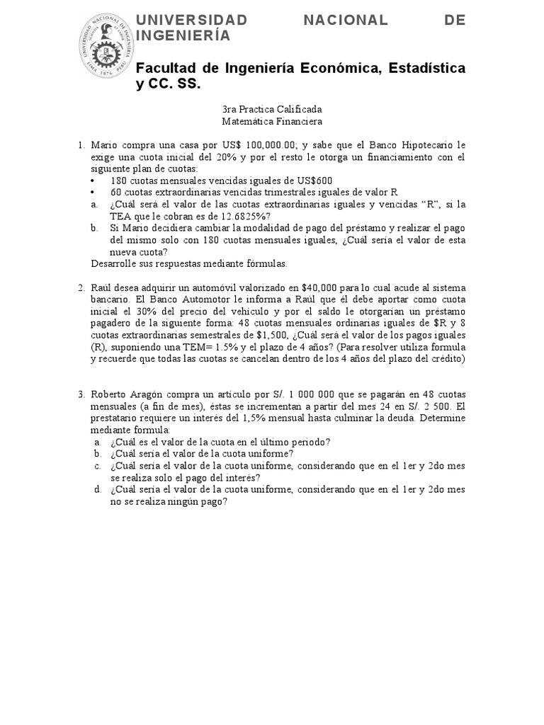 3er PC 2806 | PDF | Crédito | Finanzas y administración del dinero