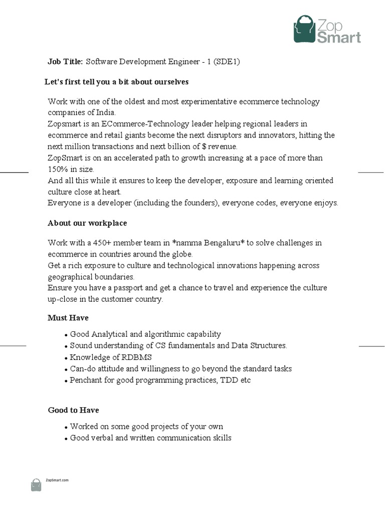 SDE 1 ZopSmart | PDF