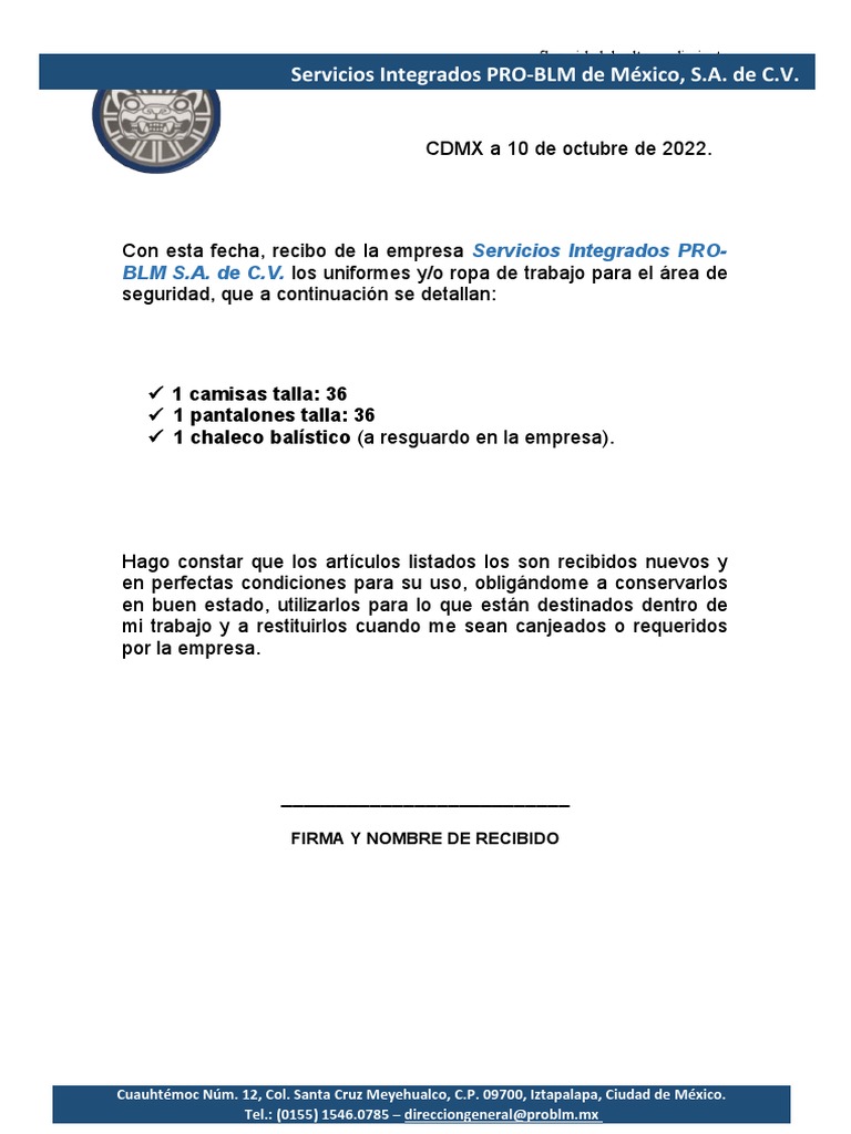 Entrega De Uniforme Pdf