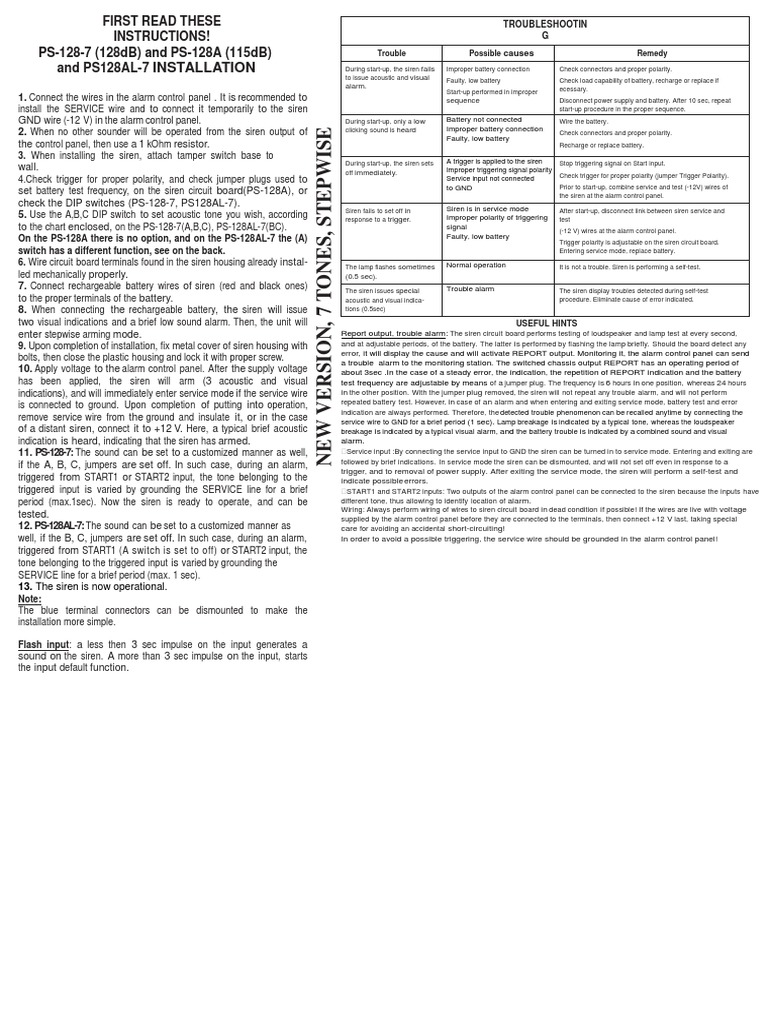 Installation and Troubleshooting Instructions for PS-128 Series ...