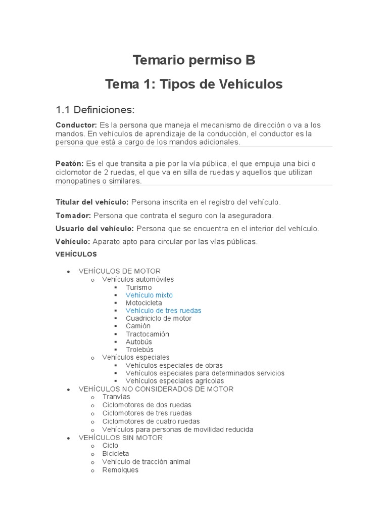 Temario permiso B | PDF | Coche | Calle