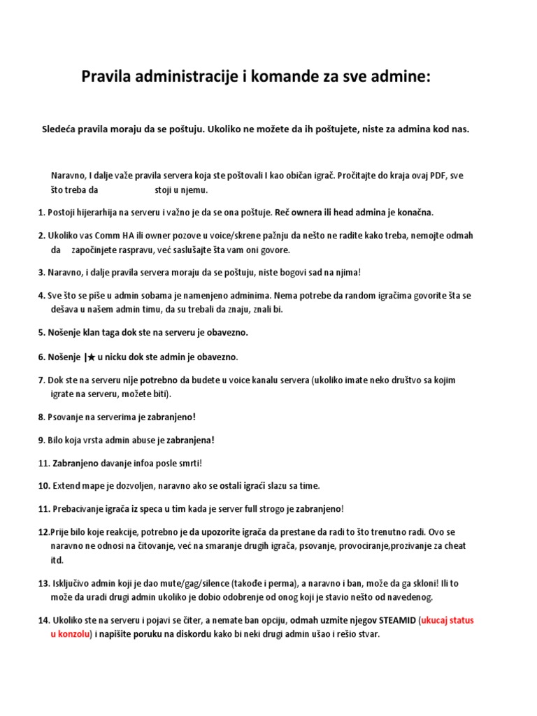 Pravila Administracije I Komande Za Sve Adminecopy-Converted 6 | PDF