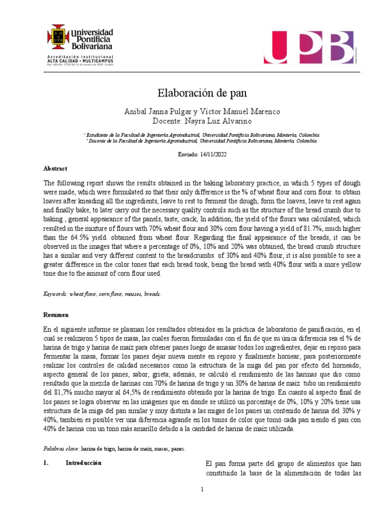 Informe Elaboracion de Pan | PDF | Panes | Trigo