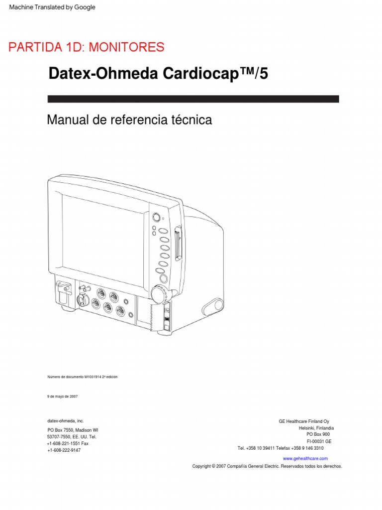 Cardiocap5 - Series Monitor Datex Ohmeda | PDF | Corriente continua ...