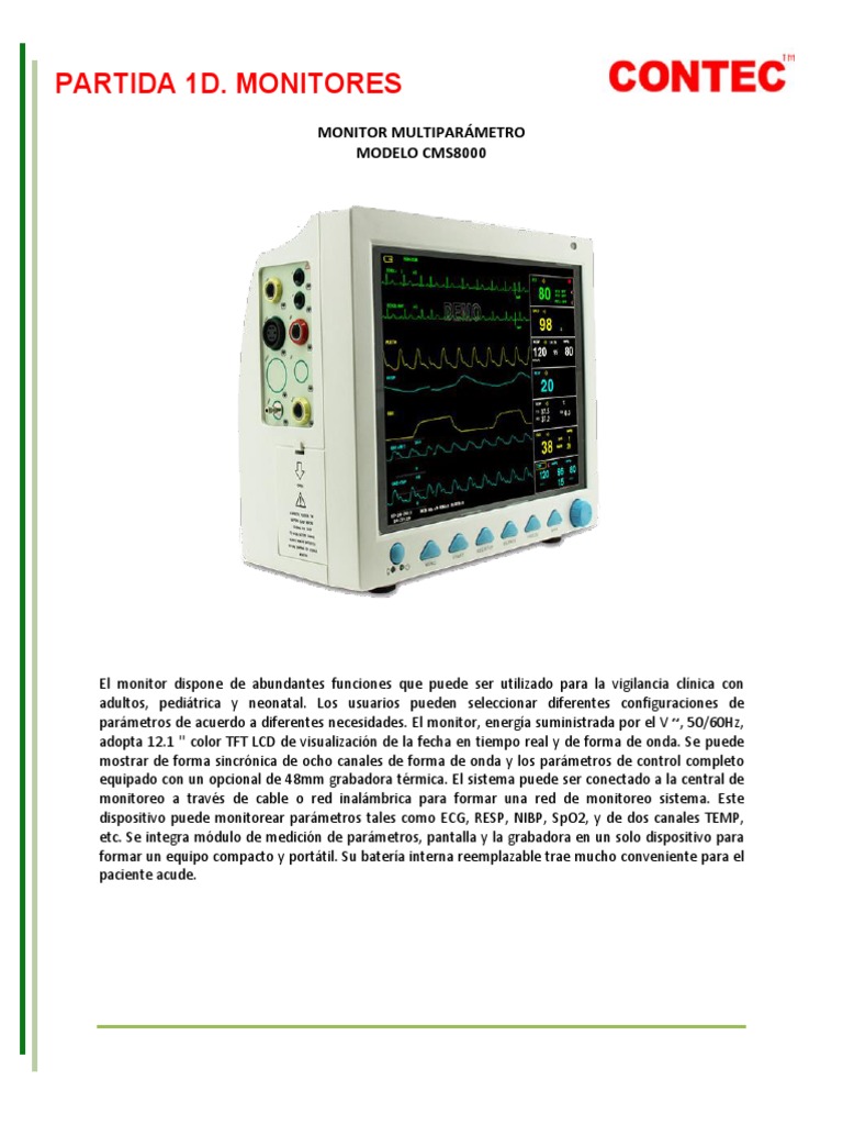 EQU-M131B-Monitor-Multiparámetro-Modelo-CMS8000 CONTEC | PDF | Presión sanguínea ...